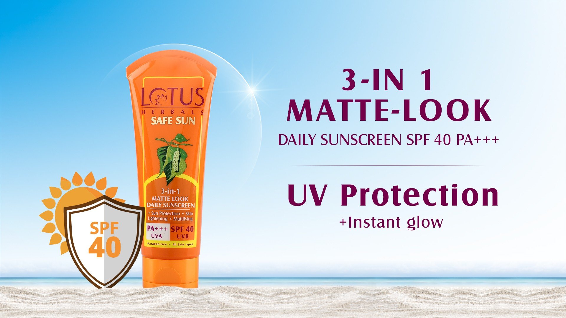 Lotus Herbals Safe Sun 3-In-1 Matte-Look Daily Sunscreen (SPF 40 PA ...