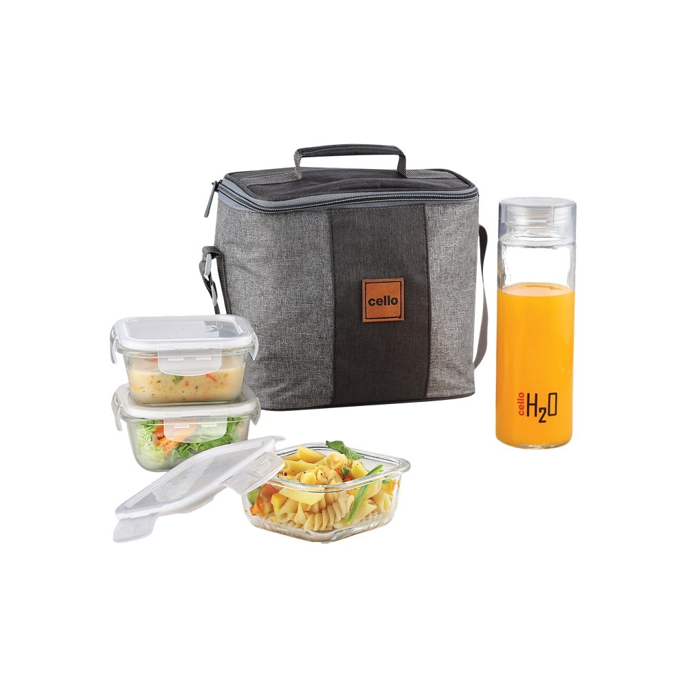 Cello Glass Glassy Square Lunch Box with Bottle Set Price - Buy Online ...