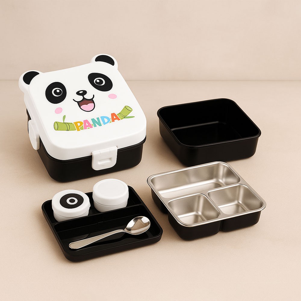 Fablue Stainless Steel Panda 3 Compartments Lunch Box (1.19 L) Price ...