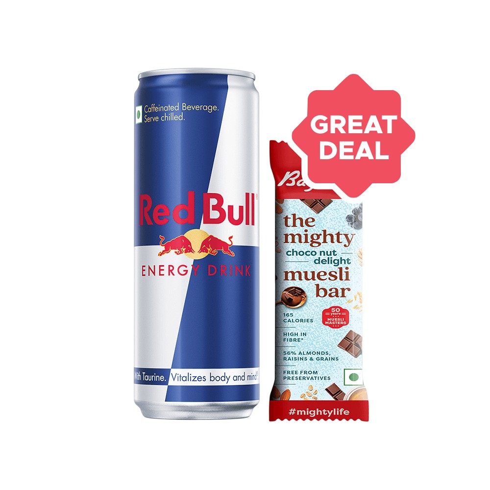 Bagrry's Mighty Muesli Bar (Choco Nut Delight) + Red Bull Energy Drink ...
