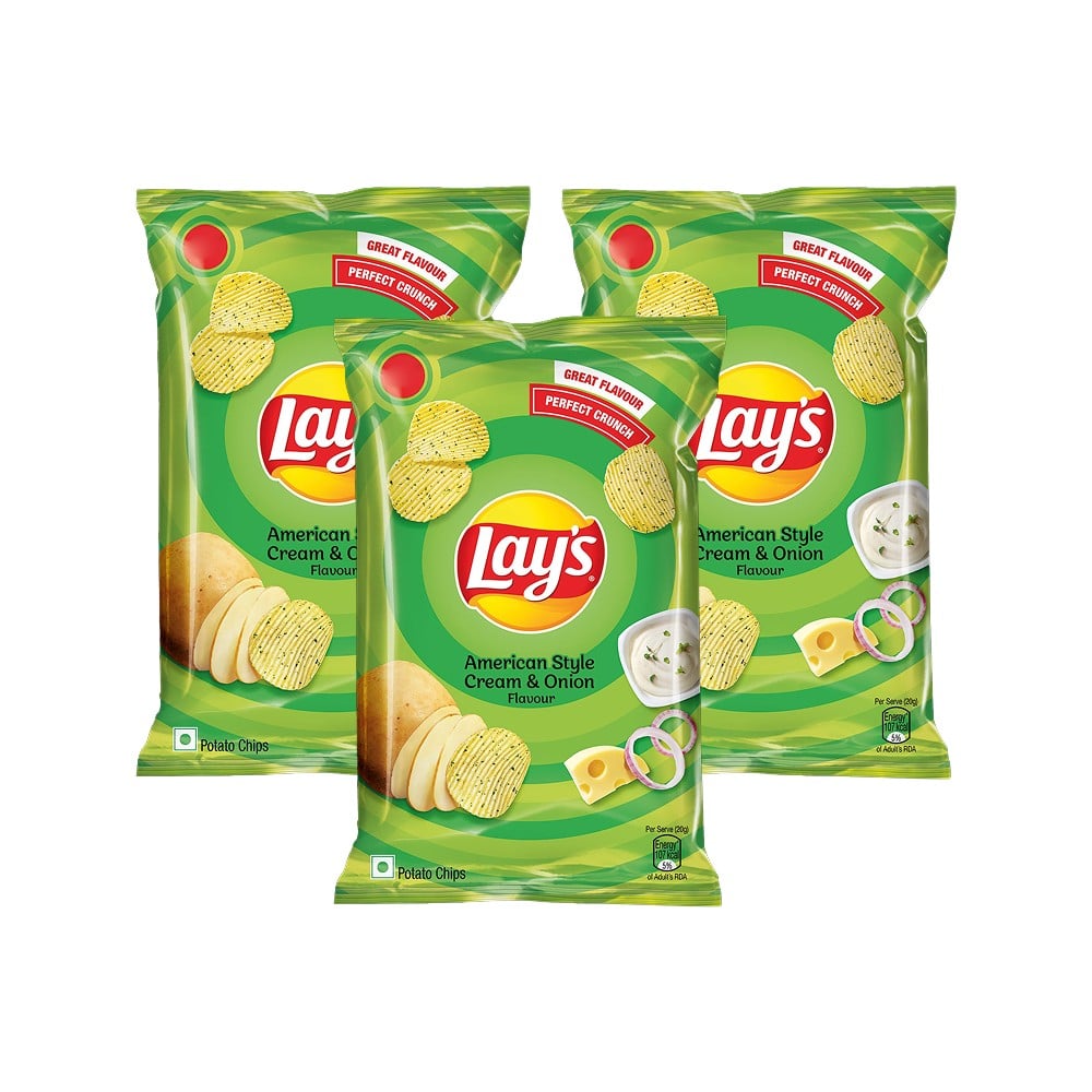Lay's American Style Cream & Onion Potato Chips (143 g) - Pack of 3 ...