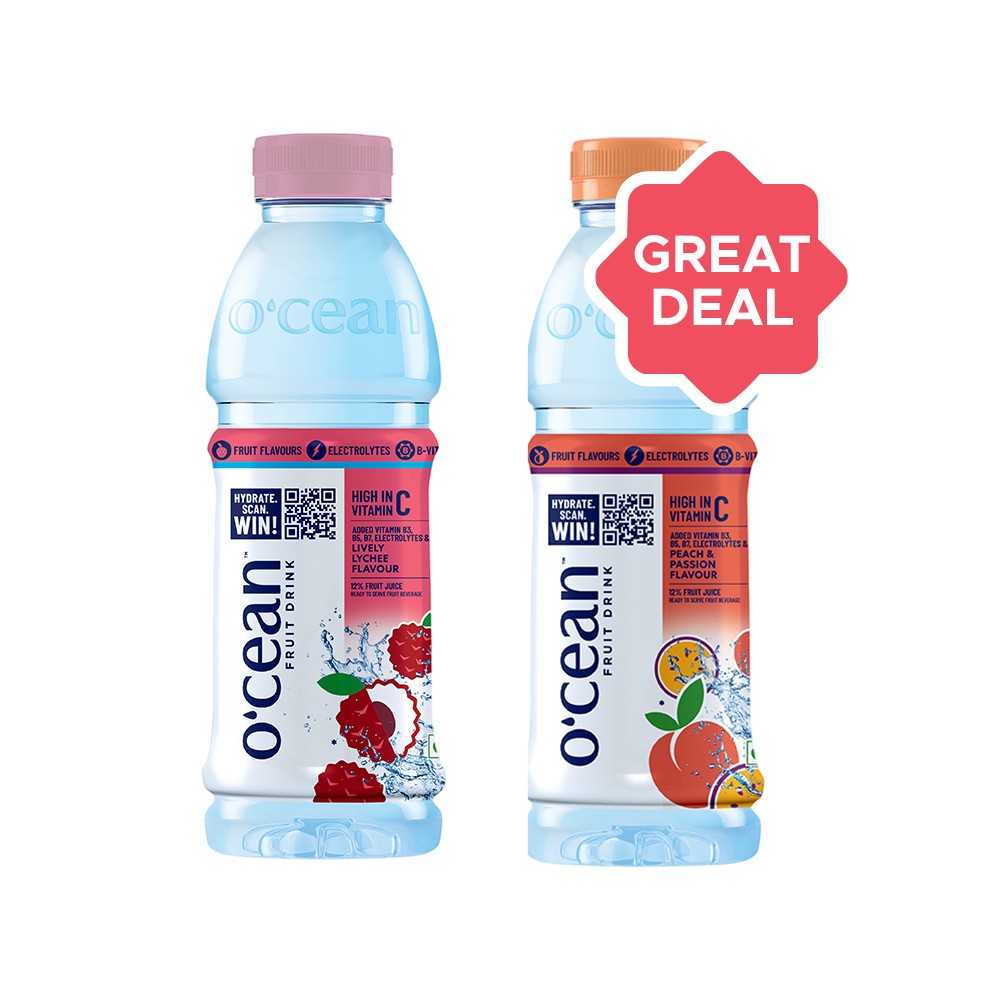 O'cean Beverages O'cean Flavoured Water (Lively Lychee) + O'cean Peach ...