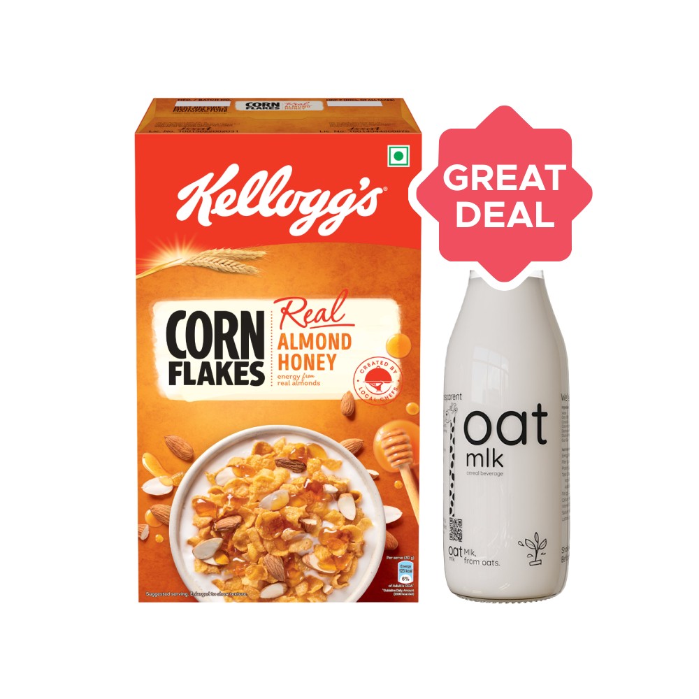 Oat Mlk Cereal Oat Beverage + Kellogg's Real Almond Honey Corn Flakes ...