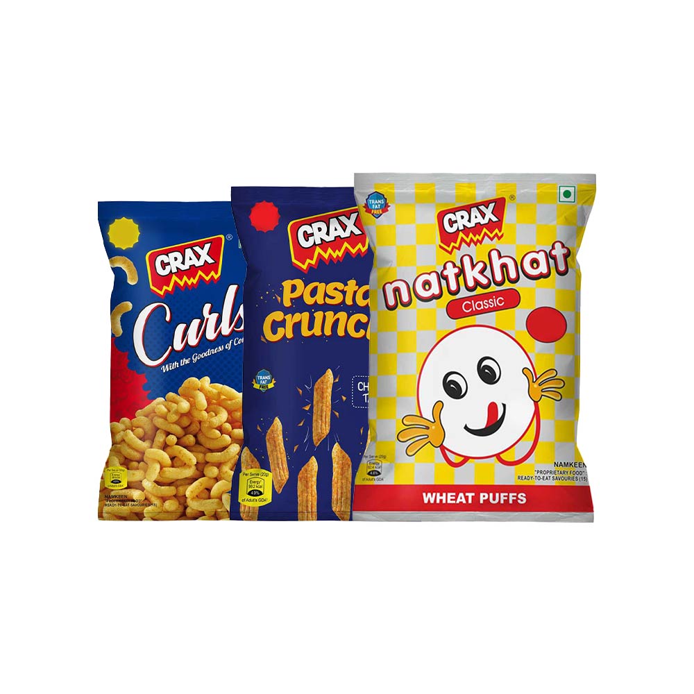 Crax Curls Chatpata Masala Puffs Snacks + Pasta Crunch Chinese Tadka ...