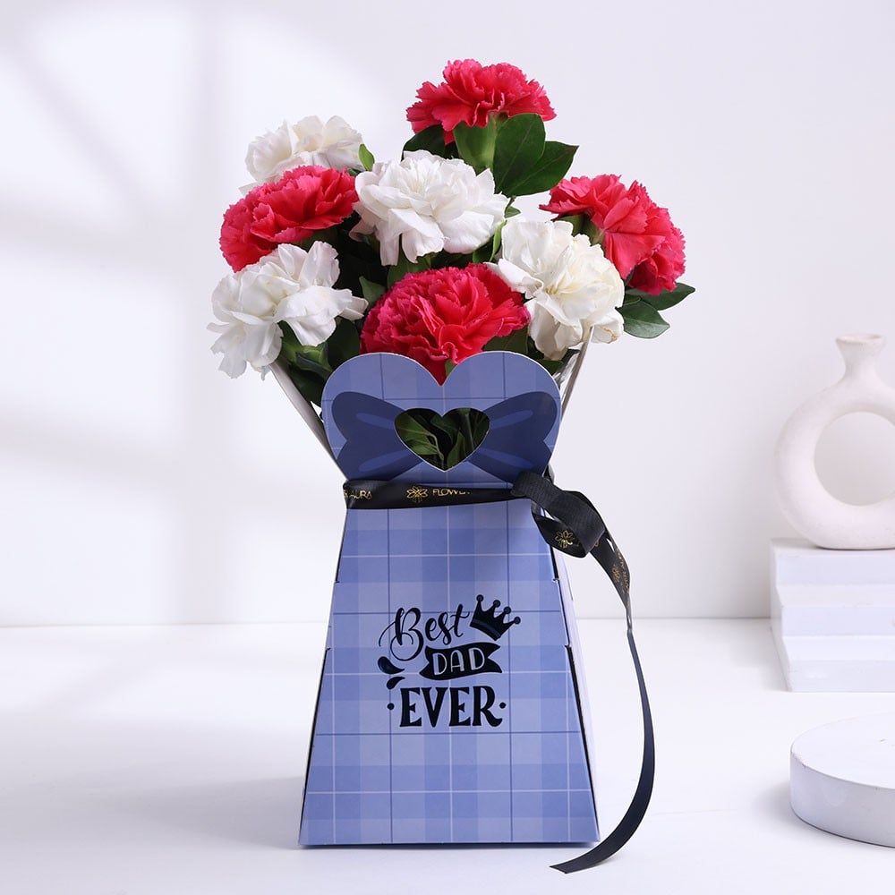 FlowerAura Eight Mixed Carnations Bouquet in Dad Box Price - Buy Online ...