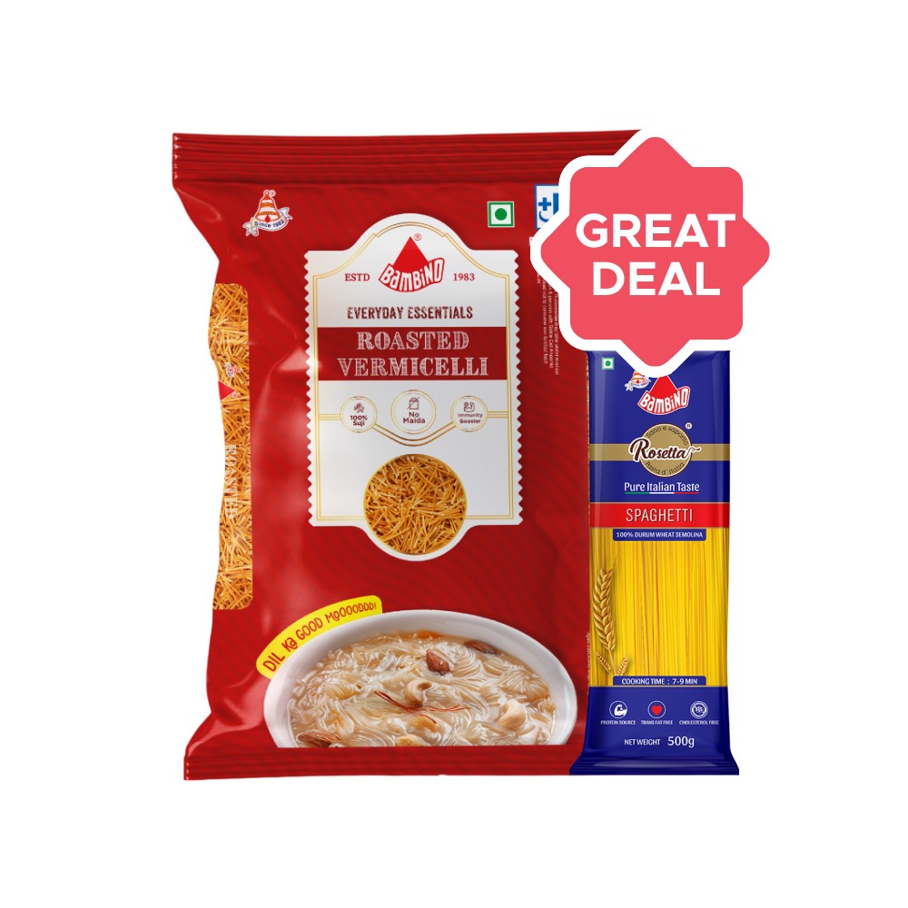 Bambino 100% Suji, No Maida Roasted Vermicelli + Rosetta Premium Pasta ...