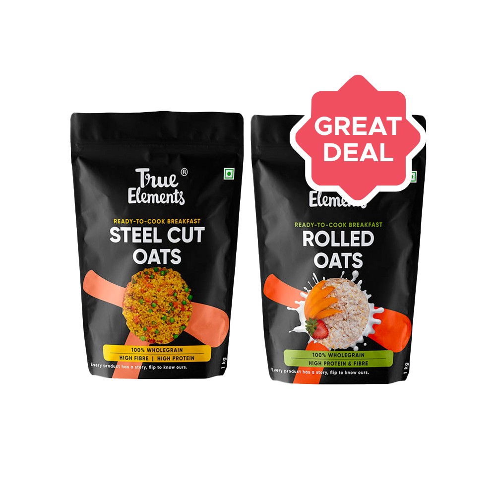 True Elements Wholegrain Rolled Oats + Gluten Free Steel Cut Oats Combo ...