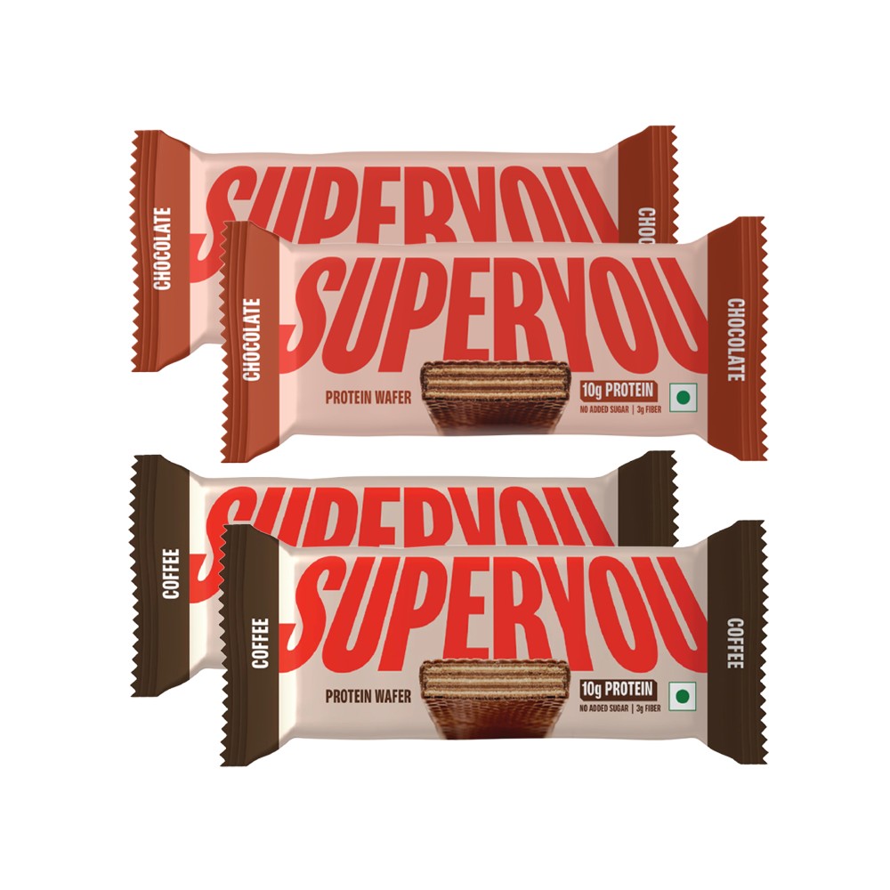 SuperYou Chocolate Wafer Protein Bar x 2 + Coffee Protein Wafer Bar x 2 ...