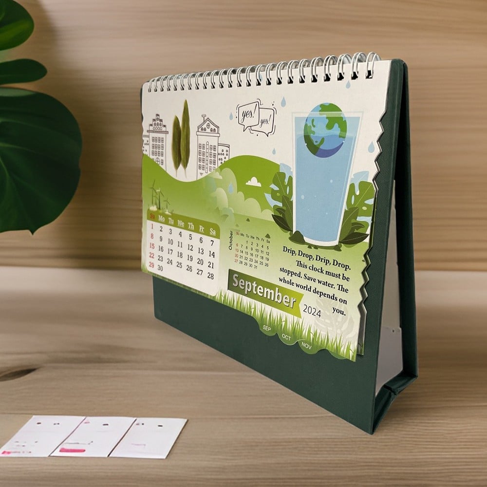 Cubic 2024 Premium Table Calendar With Save The Planet Theme (13, White ...