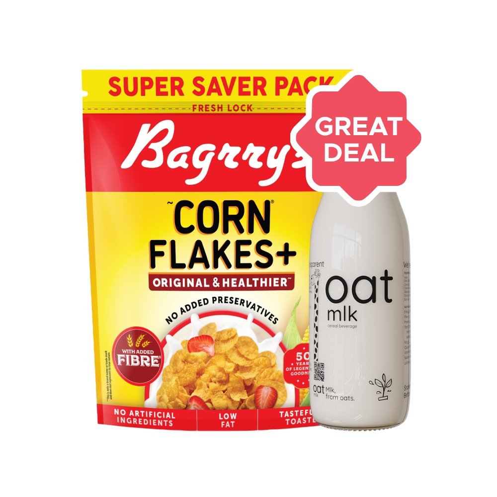 Bagrry's Corn Flakes Plus Original & Healthier (with Fibre Power) + oat ...