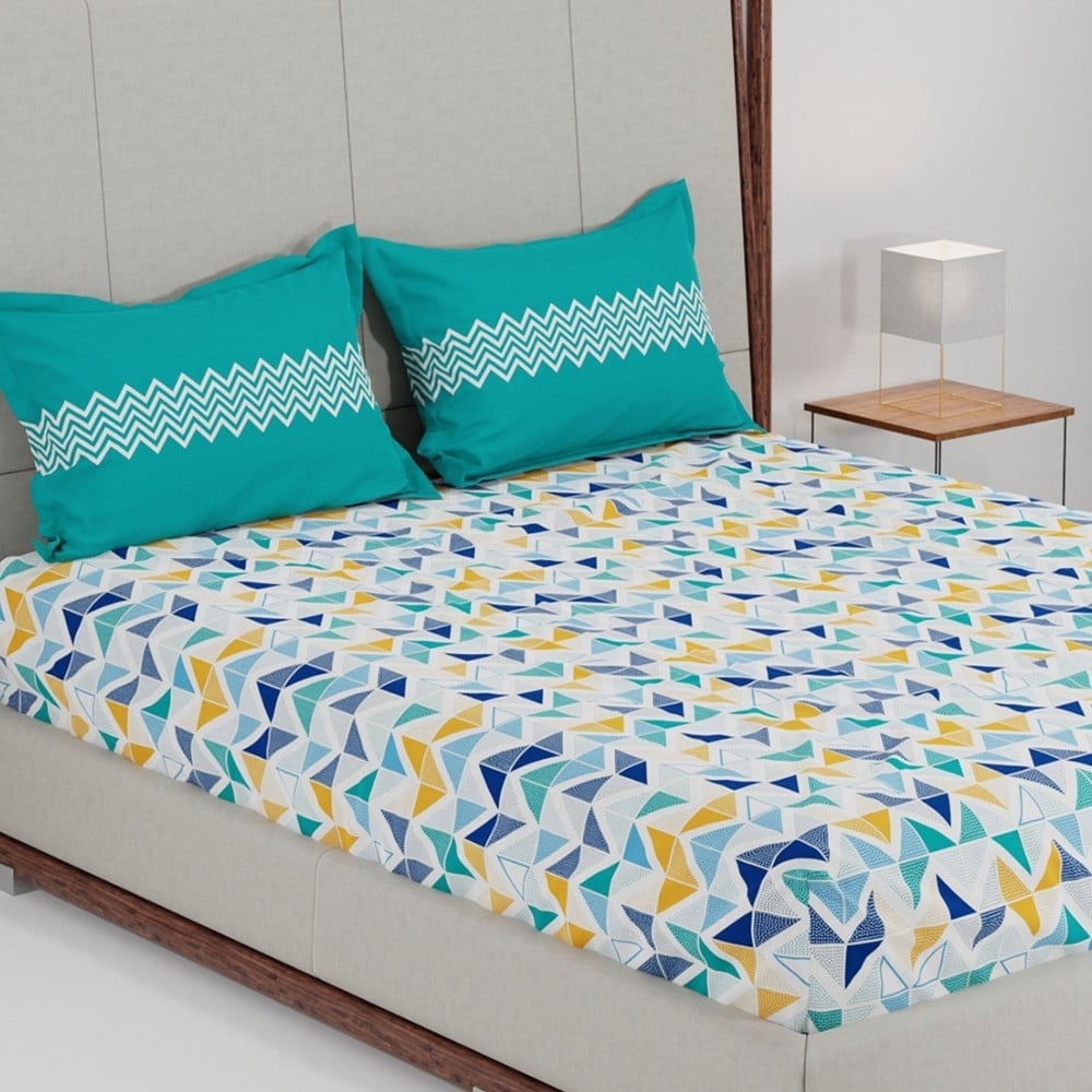 myTrident Cotton Double Bedsheet (144 TC, Blue) Price - Buy Online at ...
