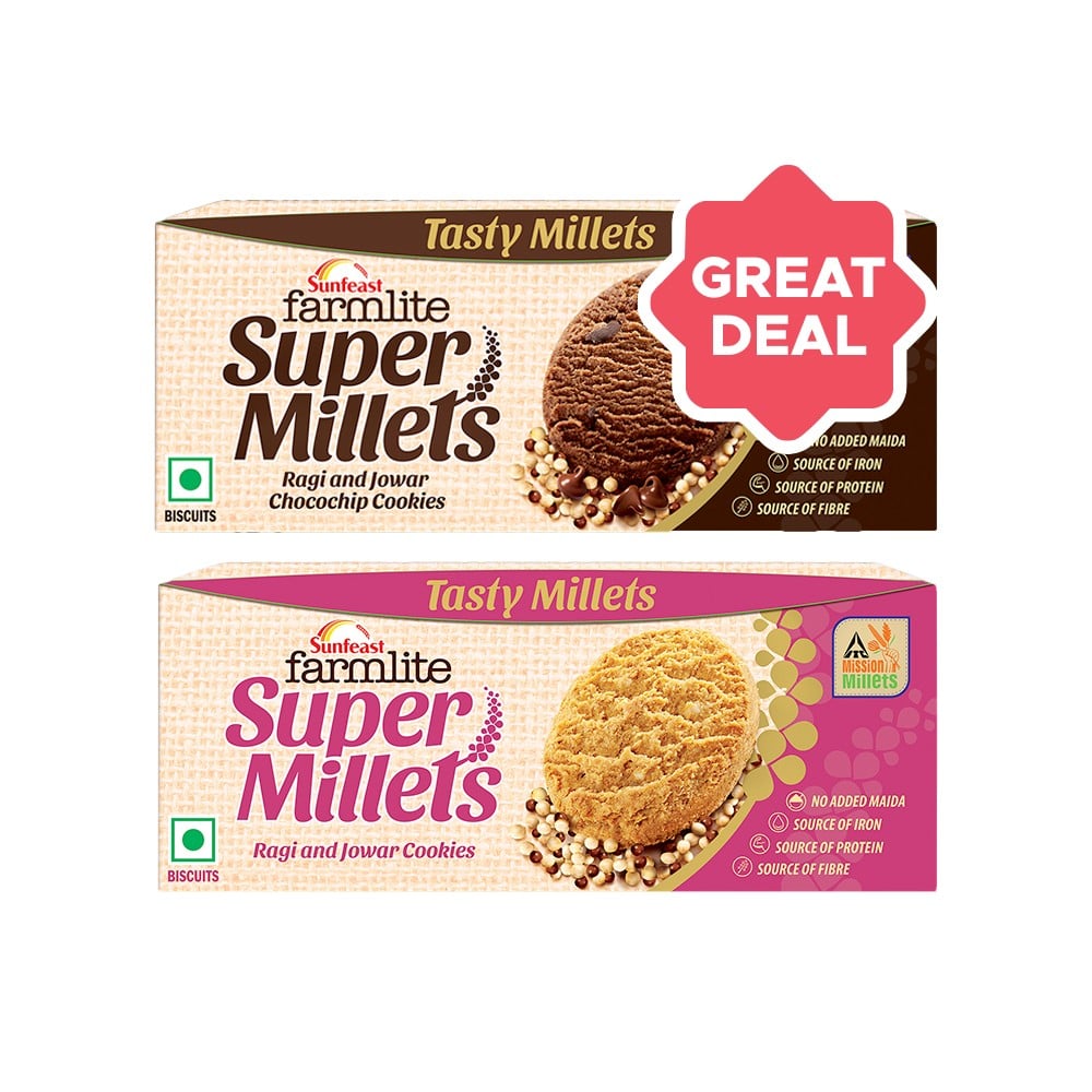 Sunfeast Farmlite Super Millets Ragi and Jowar Chocochip Cookies ...