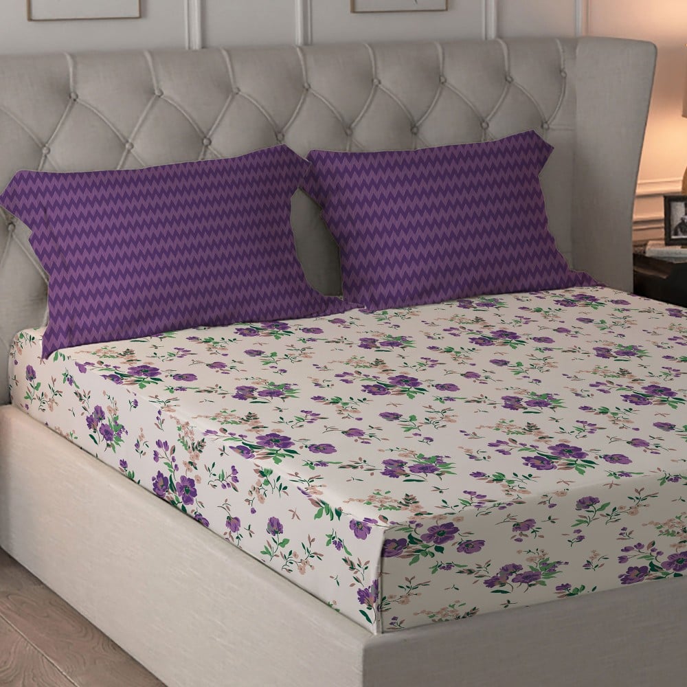 myTrident Cotton Double Bedsheet (144 TC, Purple) Price - Buy Online at ...