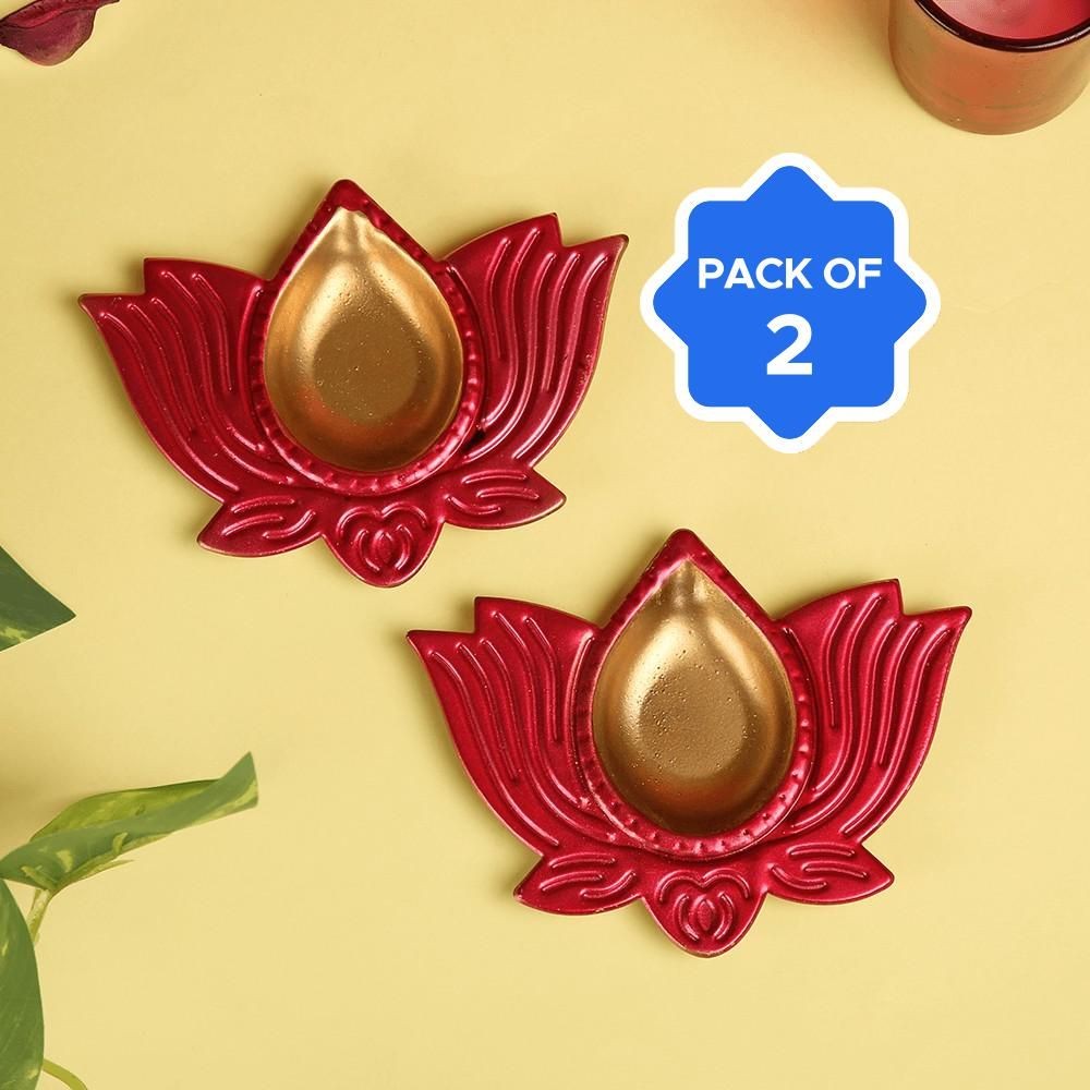 Lotus Shaped Tealight & Candle Holder (Burgundy Red) by Satvik Pack of ...