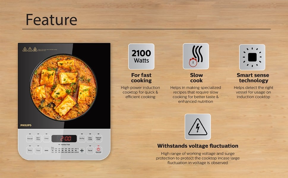 Philips Home Viva Collection Induction Cooktop (2100W, HD4928/01, Black ...