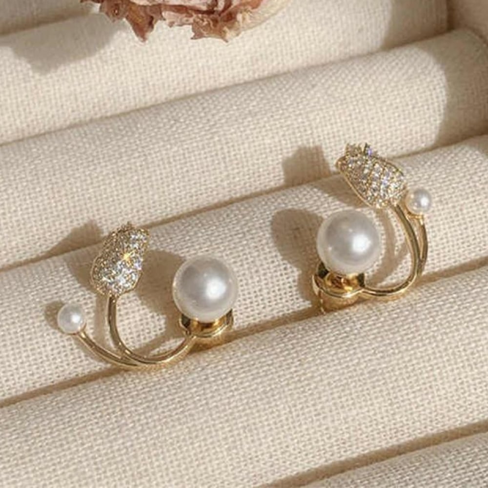 YouBella Stone & Pearl Studded Tulip Studs (White) Price - Buy Online ...
