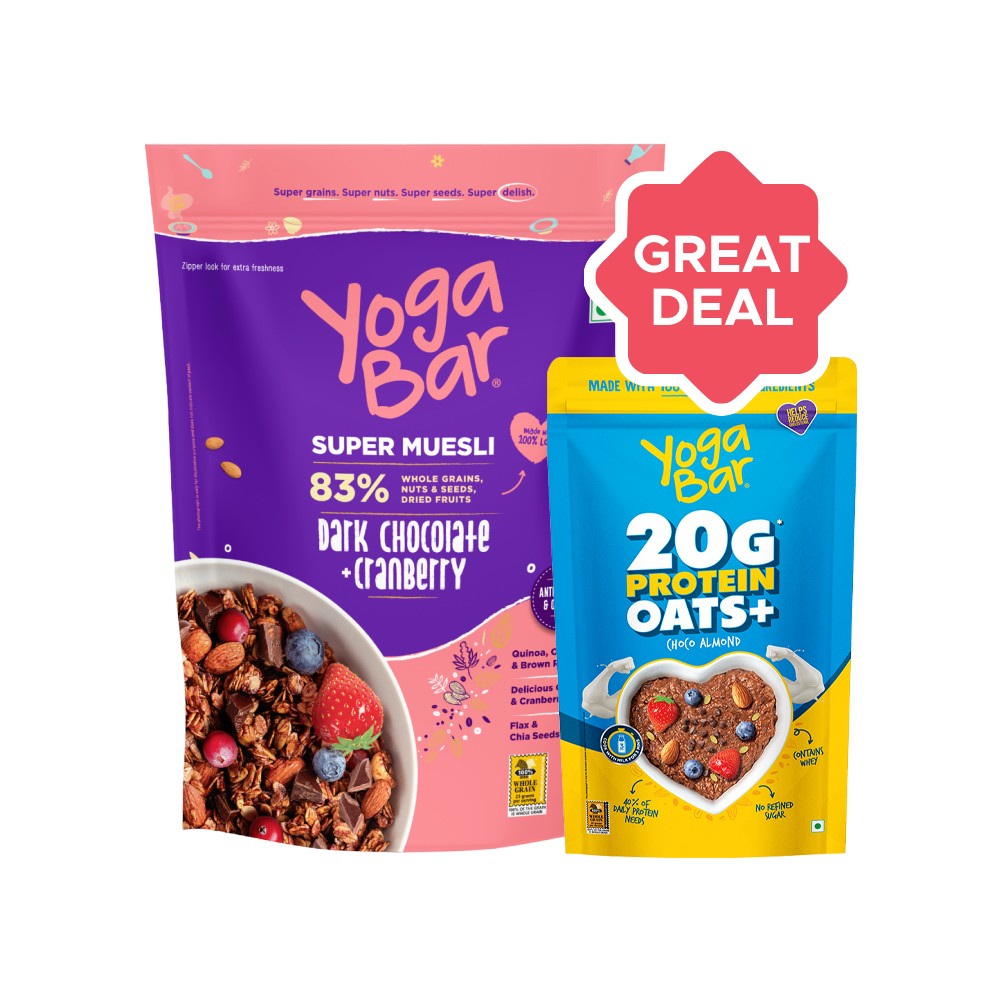 Yoga Bar Dark Chocolate & Cranberry Muesli + High Protein Oats (Choco ...