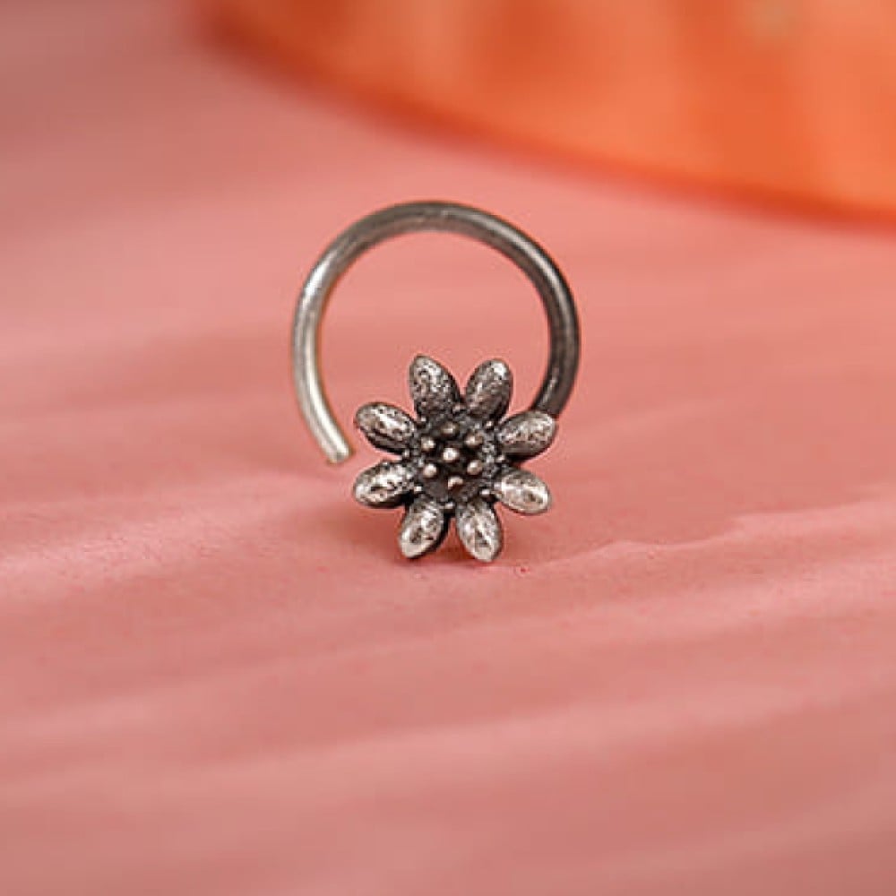 GIVA Oxidised Silver Flower Blossom Nose Pin (Silver) Price - Buy ...