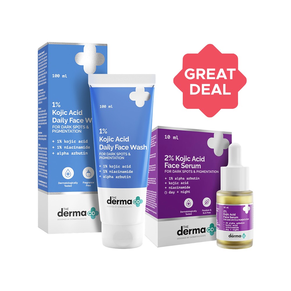 The Derma Co 2% Kojic Acid Face Serum + 1% Kojic Acid Face Wash Combo ...