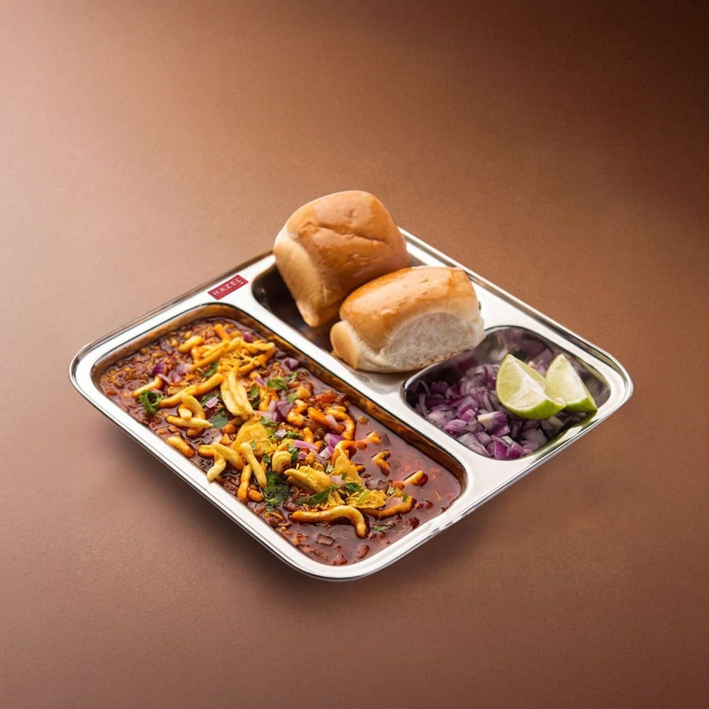 HAZEL Stainless Steel 3-in-1 Pav Bhaji Plate,22 cm Price - Buy Online ...