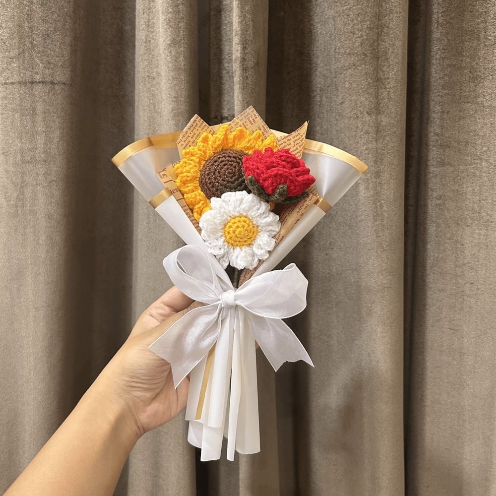Floreal Sunflower Rose & Daisy Crochet Flower bouquet Price - Buy ...