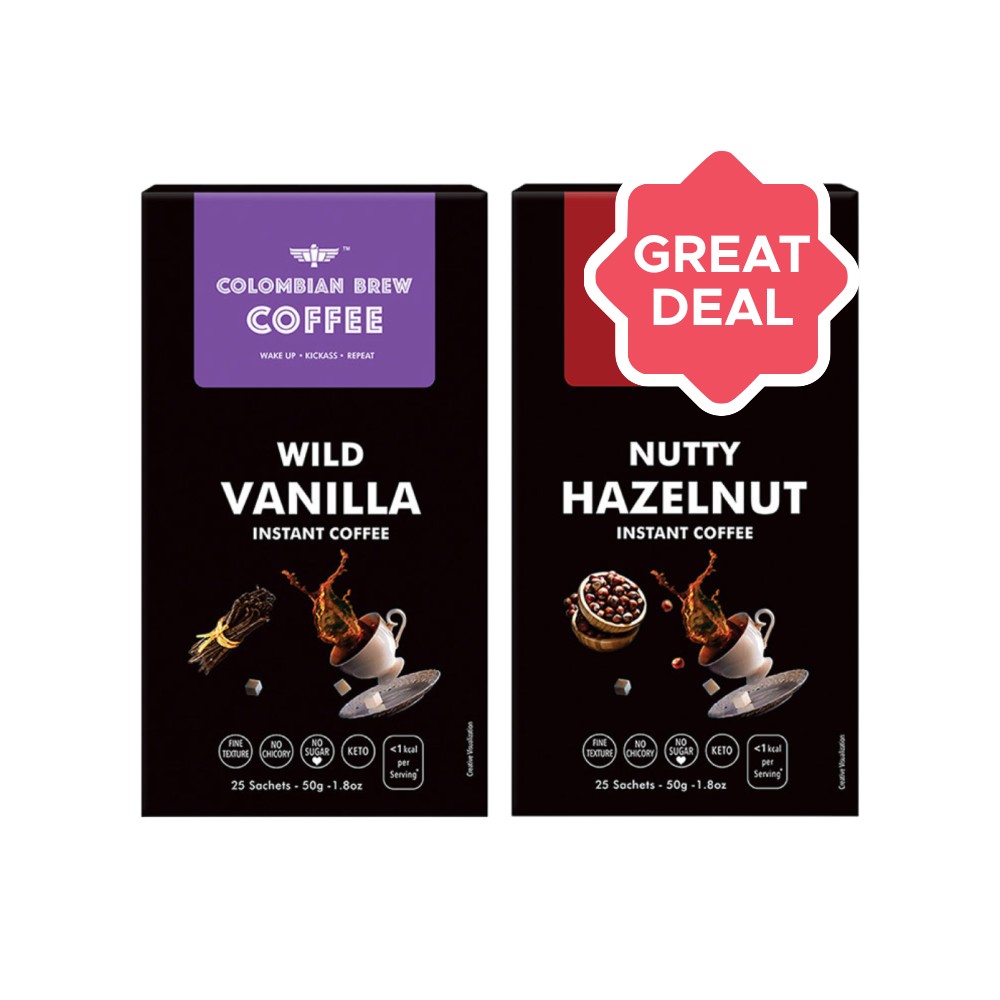 Colombian Brew Coffee Hazelnut Instant Coffee + Vanilla Instant Coffee ...
