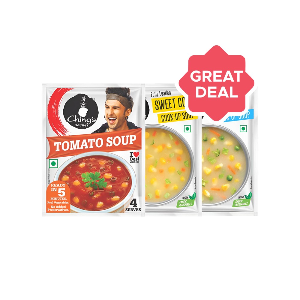 Ching's Secret Mix Veg Soup 55 g + Sweet Corn Veg Soup 55 g + Tomato ...