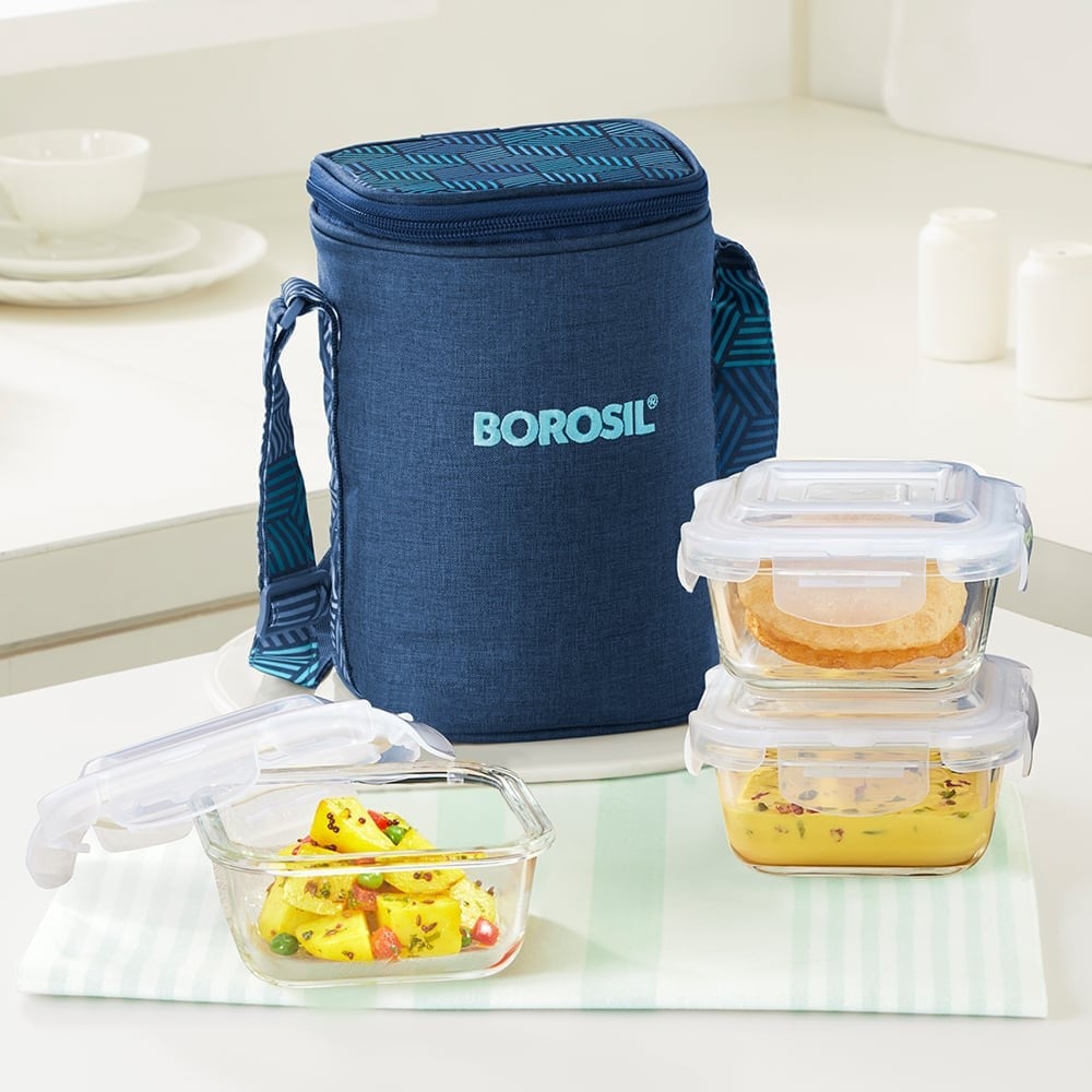 Borosil Borosilicate Glass Lunch Box (Blue & Transparent) Price - Buy ...