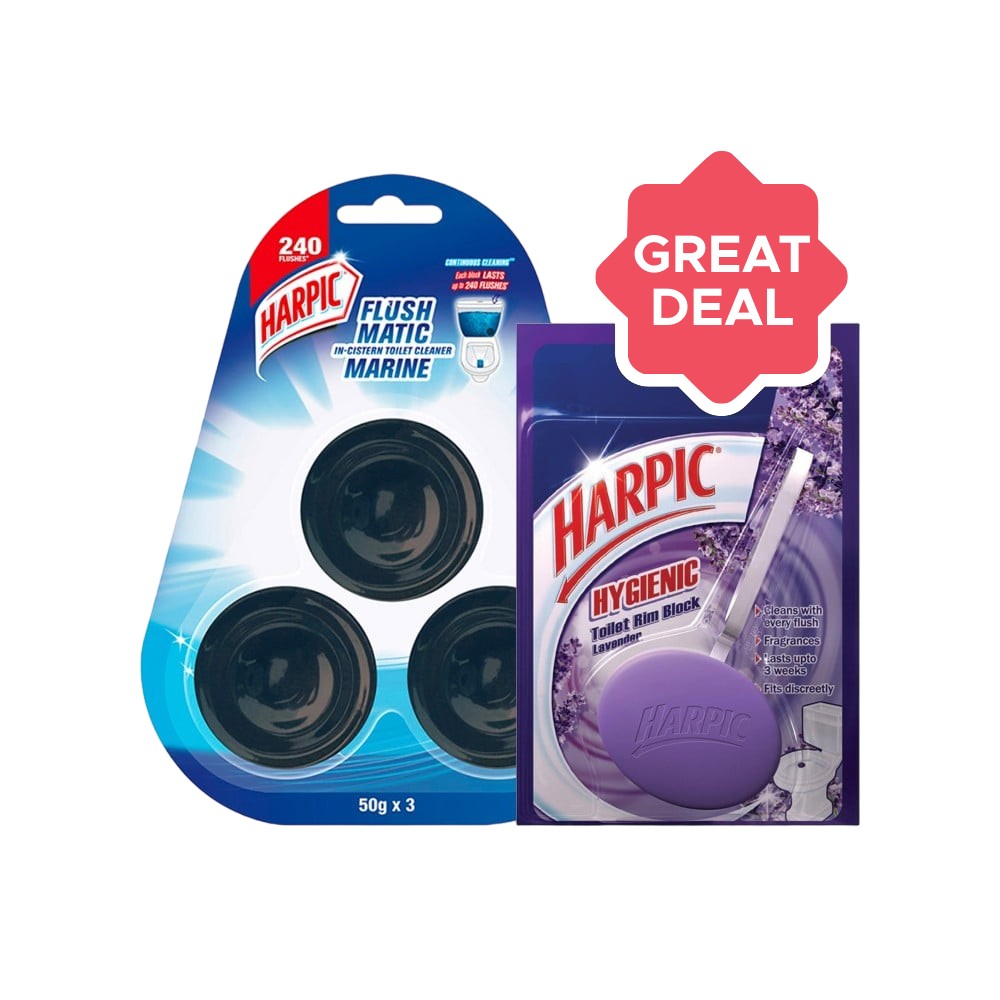 Harpic Flushmatic In-Cistern Toilet Cleaner Block (Marine) + Hygienic ...