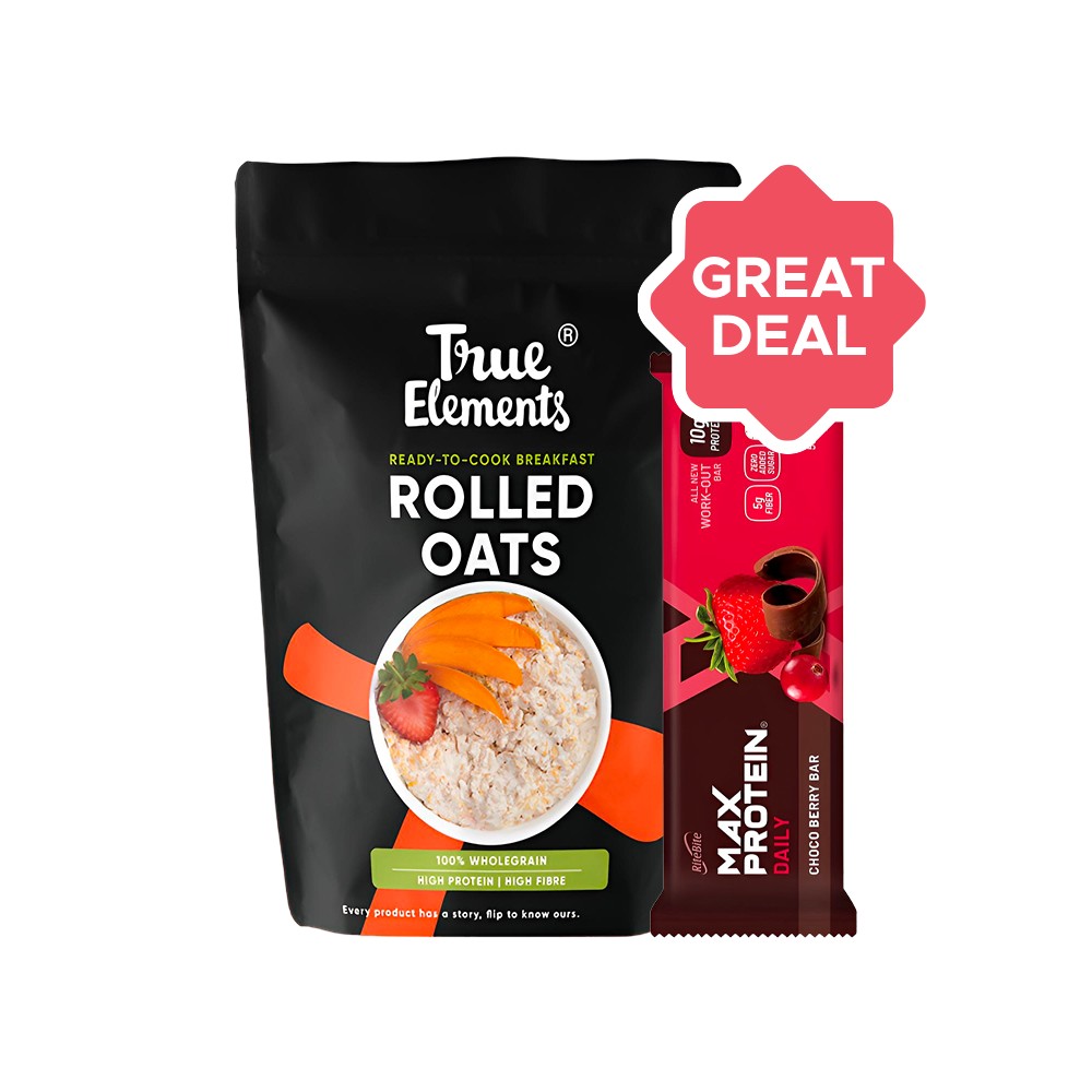 True Elements Wholegrain Rolled Oats + RiteBite Max Protein Daily Choco ...