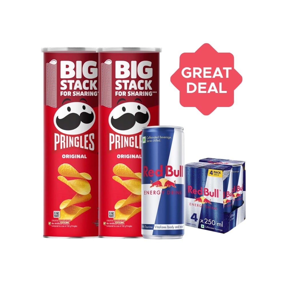 Pringles Original Potato Chips 134 g x 2 + Red Bull Energy Drink (4 x ...