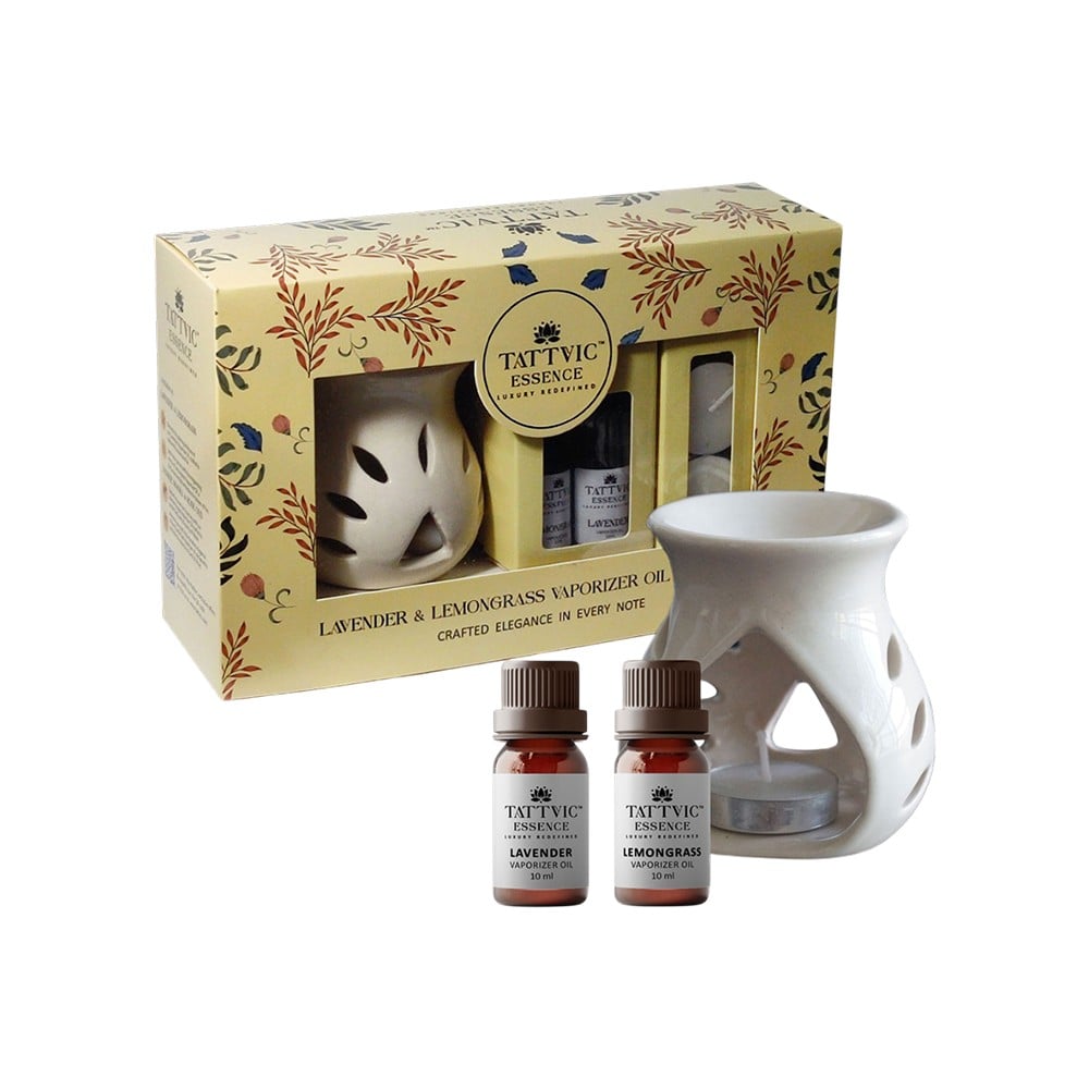Essence Oil Vaporizer Set (Lavender & Lemongrass, White) by Tattvic ...