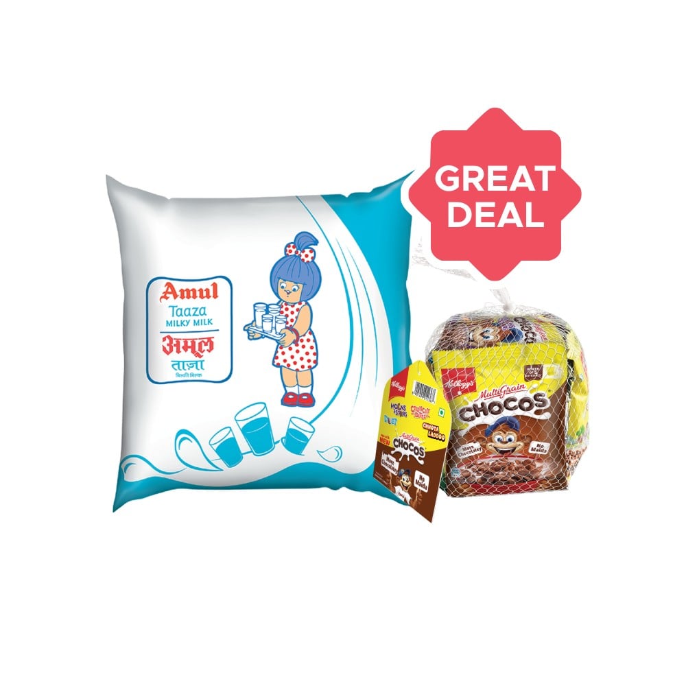 Kellogg's Chocos Chocos Multigrain Variety Pack + Amul Taaza Toned Milk ...