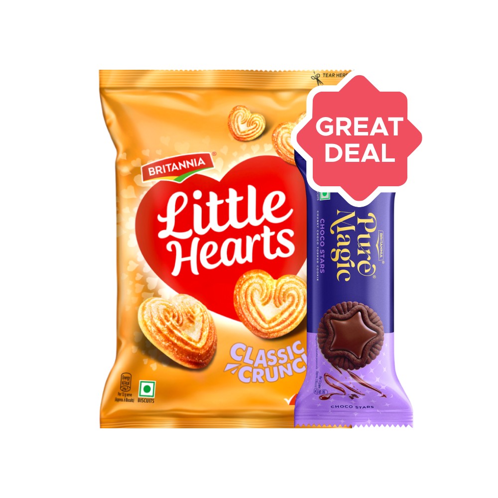 Britannia Little Hearts Classic Crunch Biscuit + Britannia Pure Magic ...
