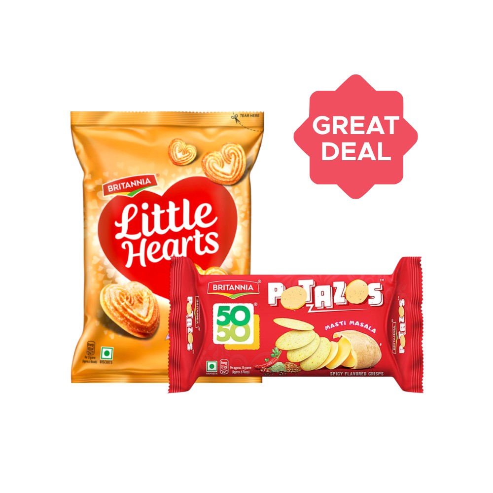 Britannia Little Hearts Classic Crunch Biscuit + Britannia 5050 Potazos ...