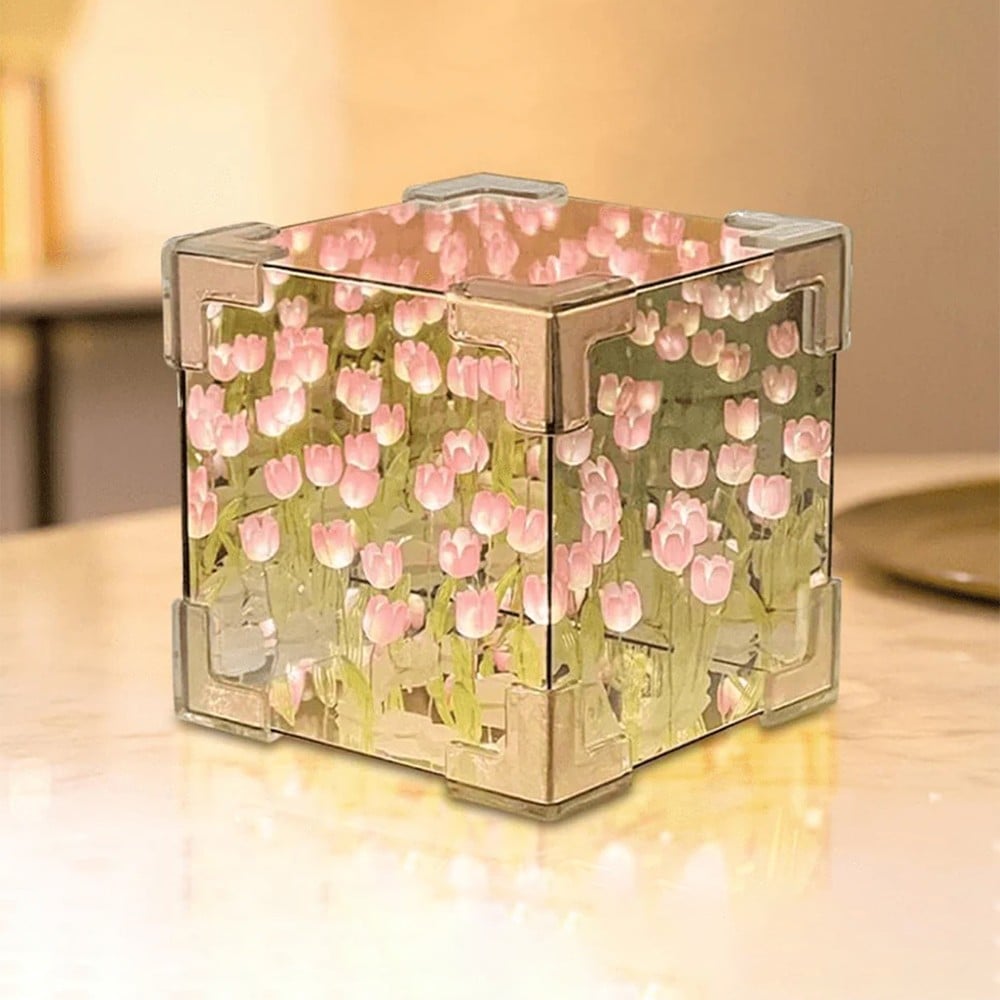 Diy Tulip LED Flower Cube Mirror Decorative Lamp (Multicolour ...