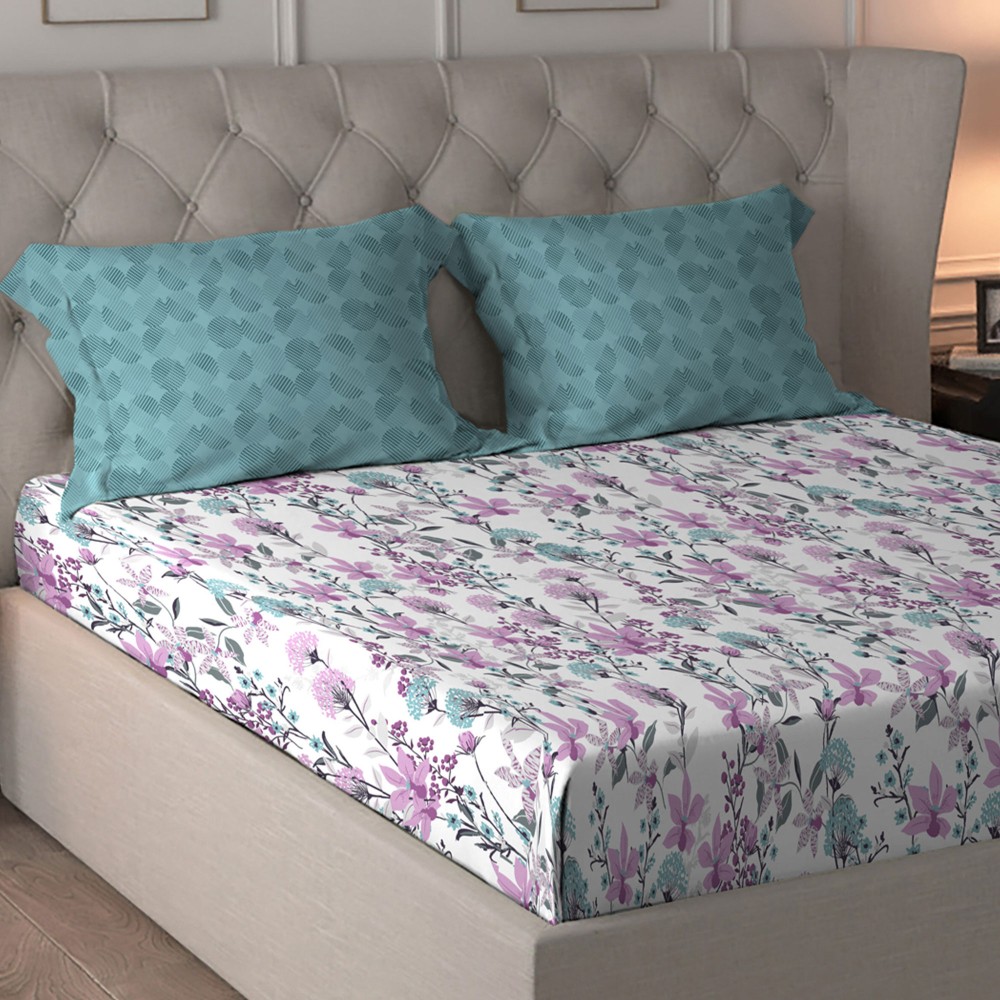 myTrident Cotton Double Bedsheet (144 TC, Violet Voila) Price - Buy ...