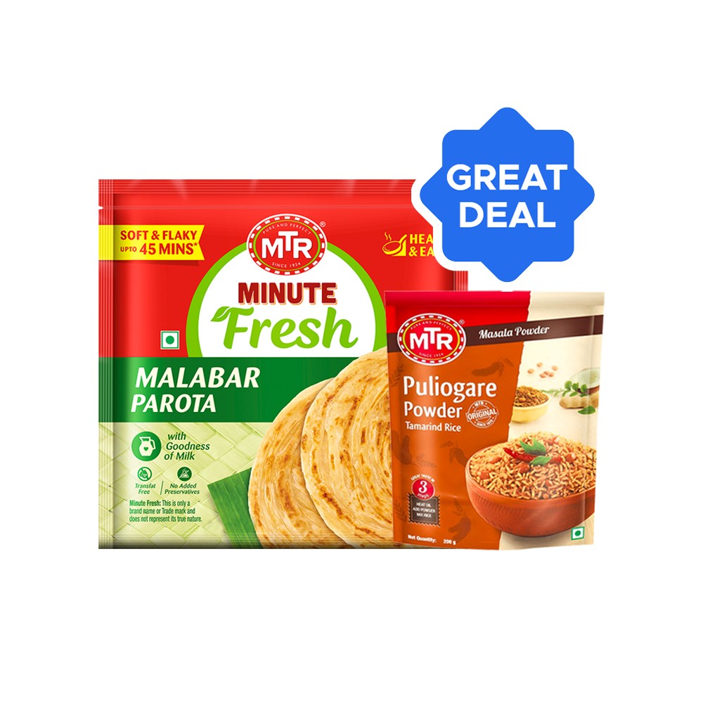 MTR Minute Fresh Malabar Paratha + MTR Puliogare Powder Combo Price ...