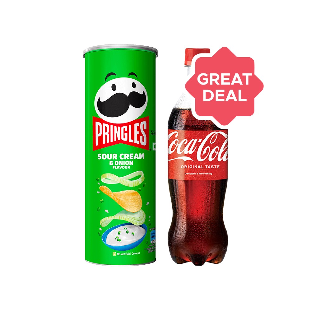 Coca-Cola Cola Soft Drink (750 ml) + Pringles Sour Cream & Onion Potato ...