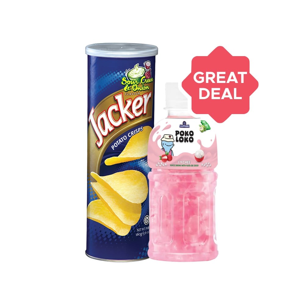 Jacker Sour Cream & Onion Potato Chips + Poko Loko Lychee Nata Juice ...