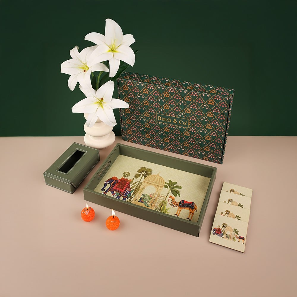 Birch & Co. Royal Gaja Gift Set – Serving Tray, Tissue Box & Laddo ...
