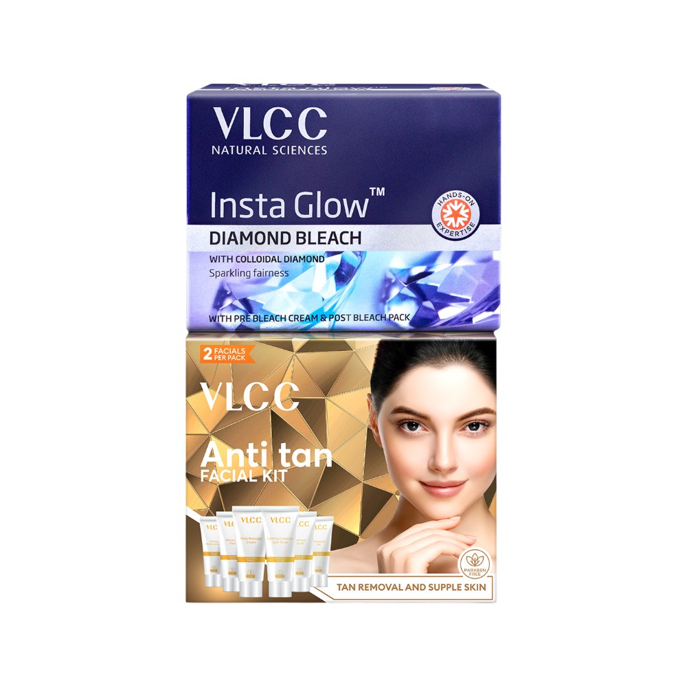 VLCC Anti Tan Facial Kit + Insta Glow Diamond Bleach Combo Price - Buy ...