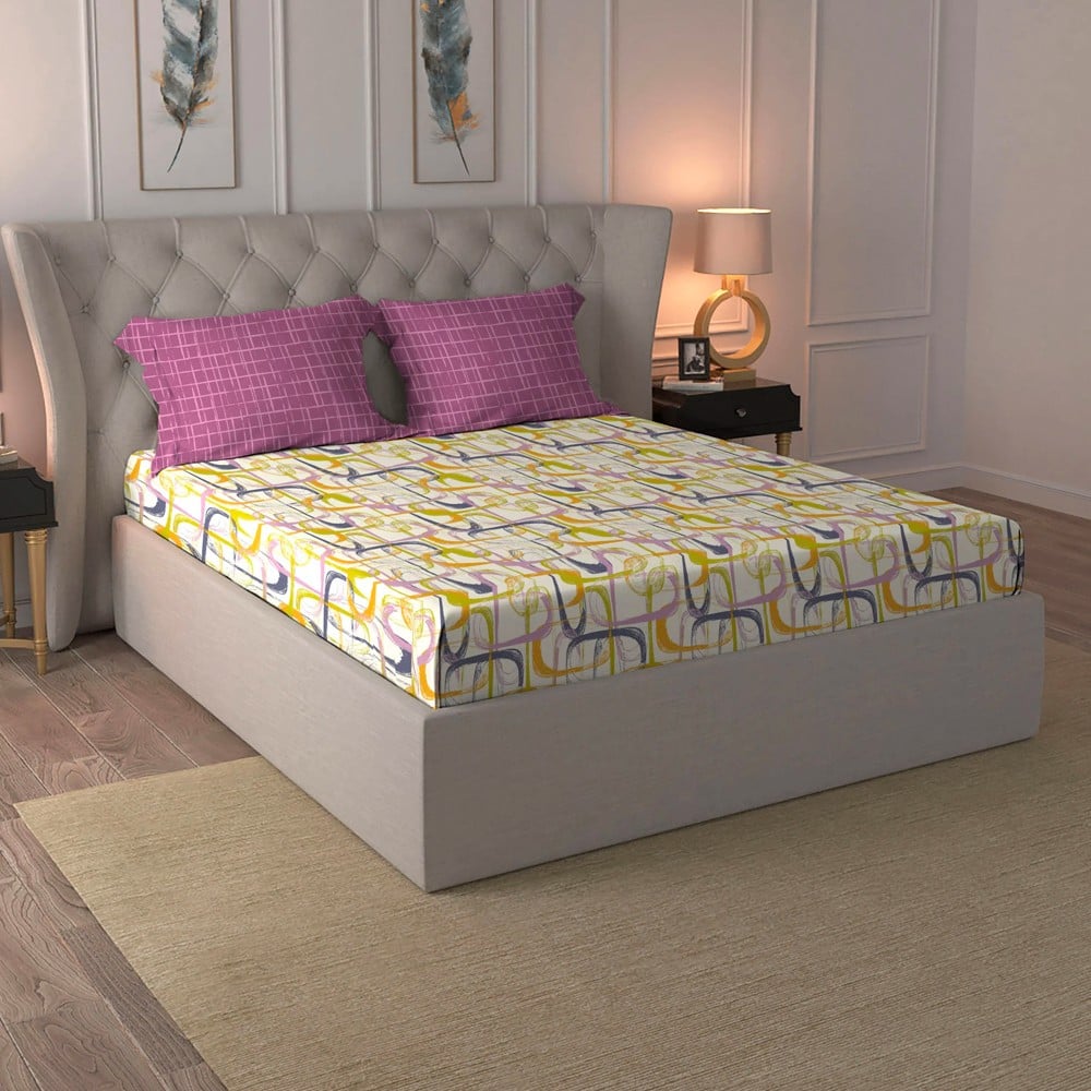 myTrident Comfort Living Cotton Double Bedsheet (120 TC, Spectra Yellow ...