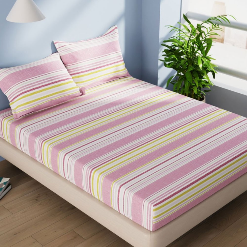Bianca Stripe Print Cotton Double Bedsheet (144 TC, Pink) Price - Buy ...