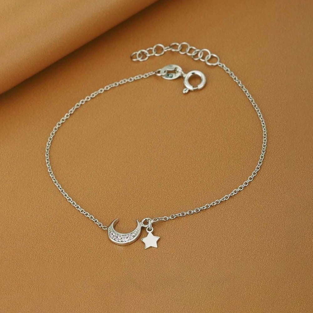 Carlton London Moon & Star 925 Sterling Silver Charm Bracelet (Silver ...