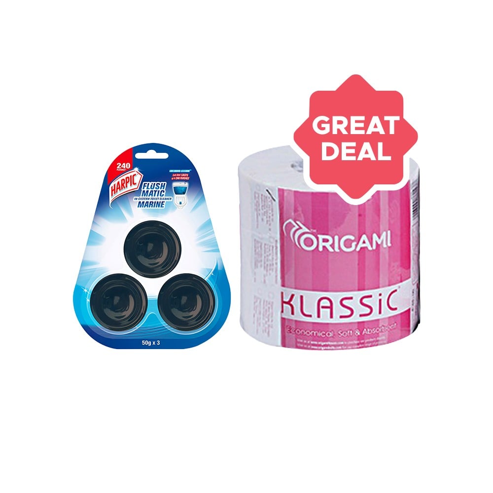 Harpic Flushmatic In-Cistern Toilet Cleaner Block (Marine) + Origami ...