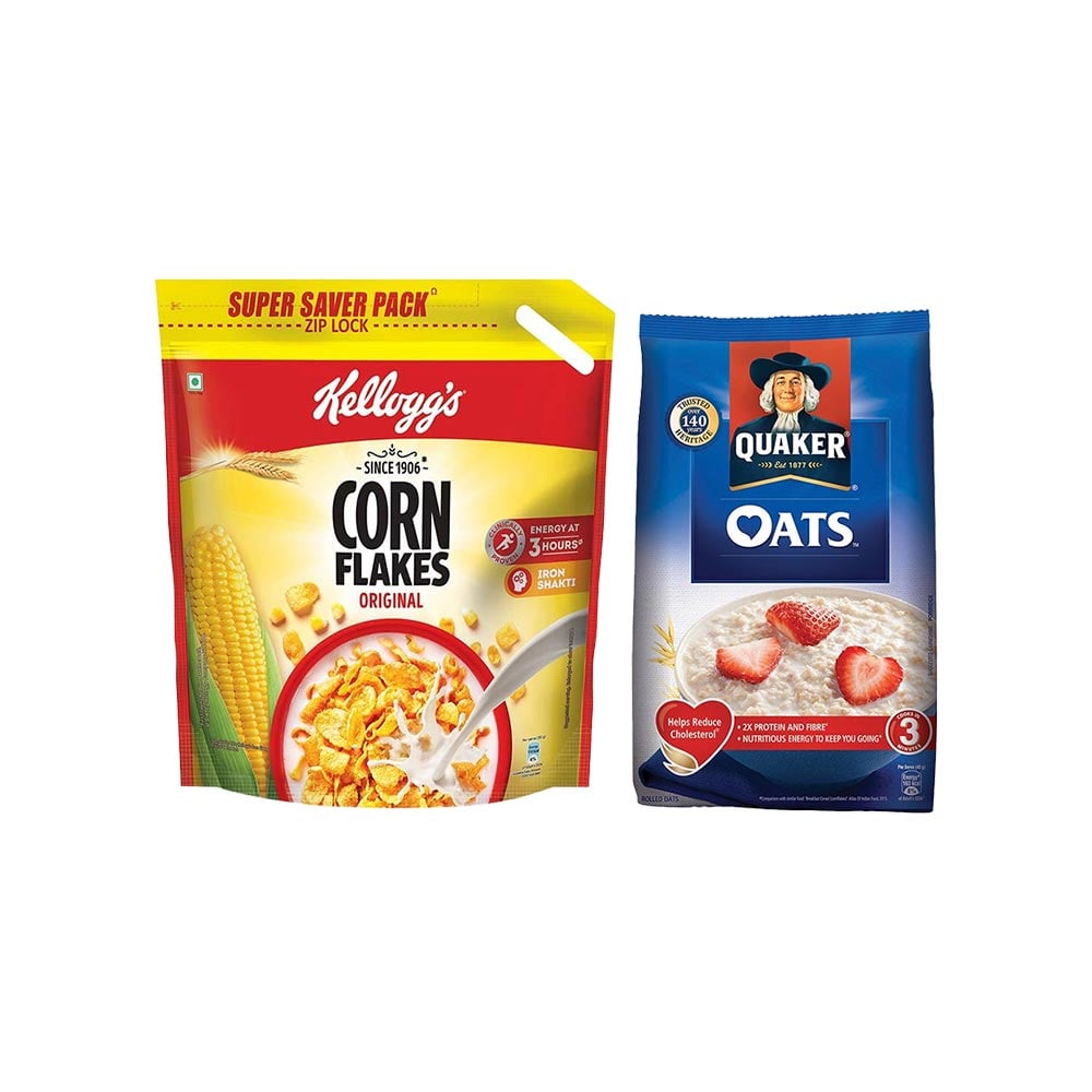 Kellogg's Corn Flakes Original + Quaker Rolled Instant Oats Combo Price ...