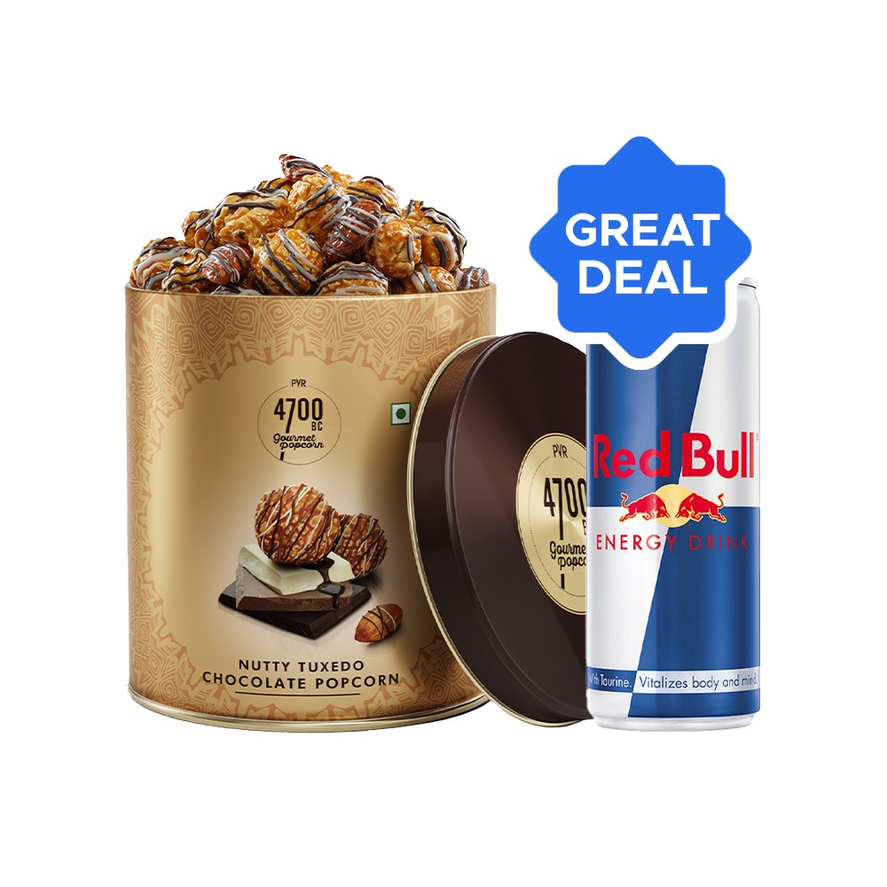 Red Bull Energy Drink (250 ml) + 4700BC Nutty Tuxedo Chocolate Popcorn ...