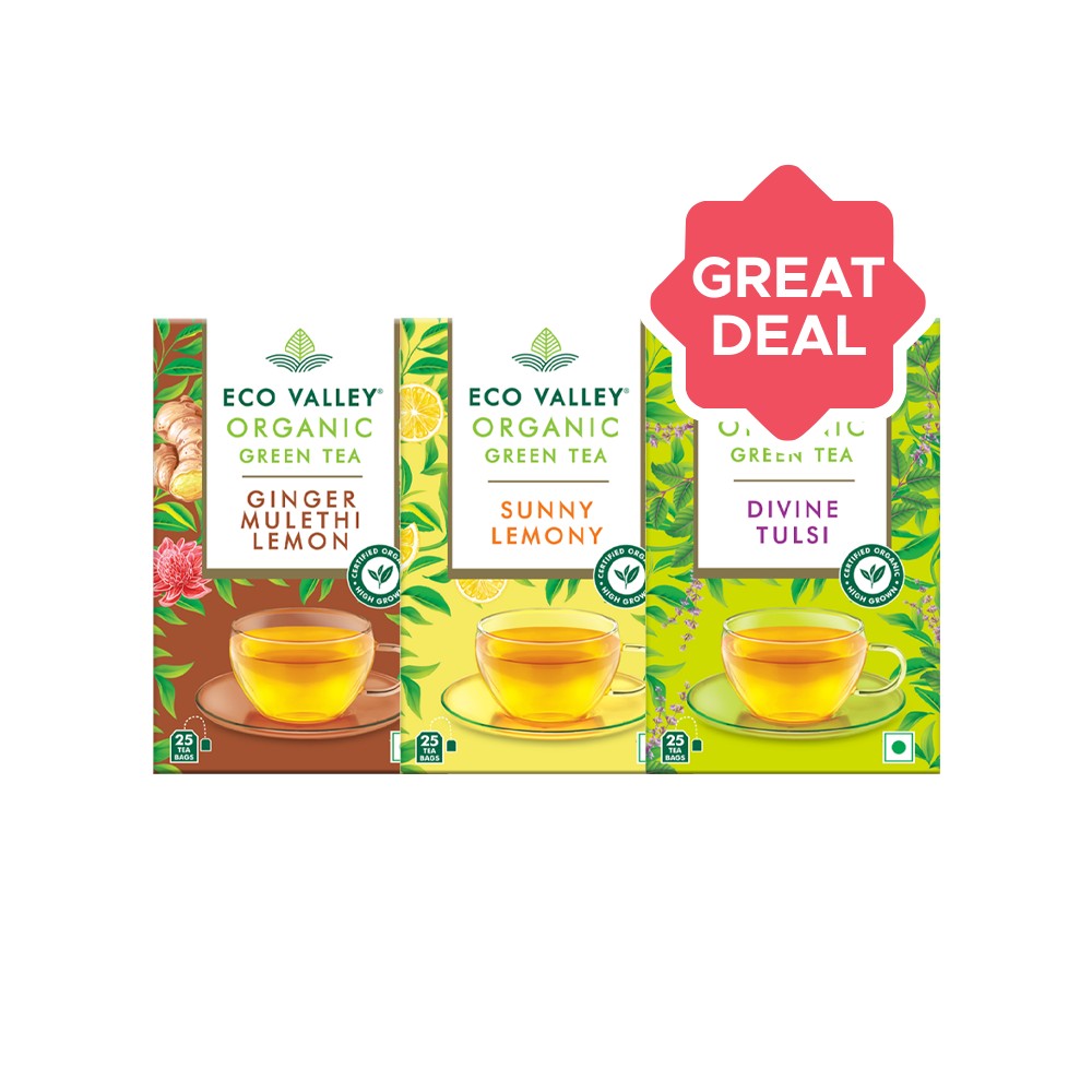 Eco Valley Ginger Mulethi Lemon Green Tea Bags + Organic Sunny Lemony ...