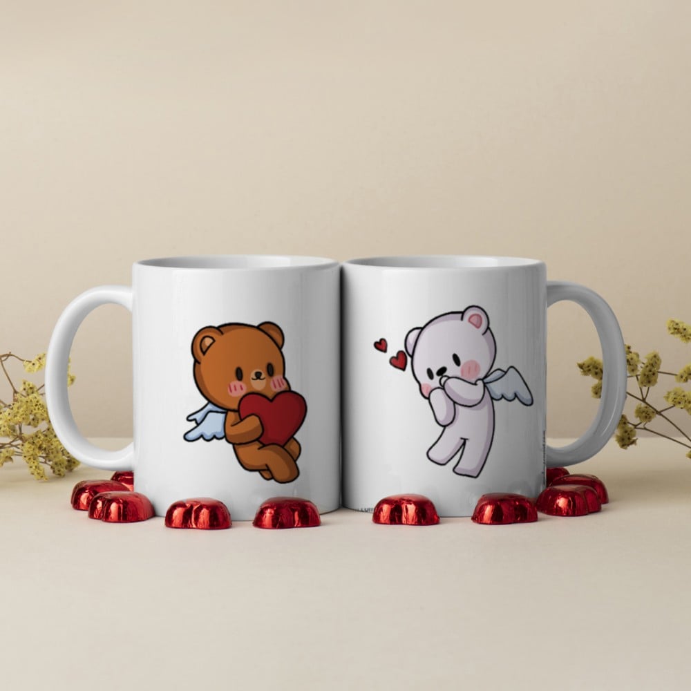 Mad Over Print Cute Couple Teddy Mug Set (Ceramic, 300 ml) Price - Buy ...